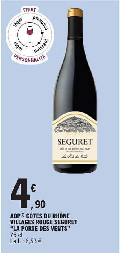 Promo Aop(2) Côtes Du Rhône Villages Rouge Seguret “La Porte Des Vents ...