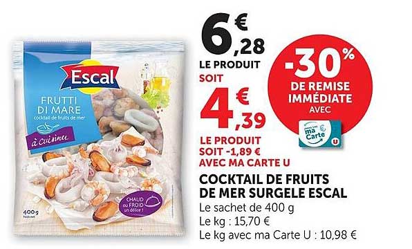 Promo Cocktail De Fruits De Mer Surgele Escal chez Super U ...