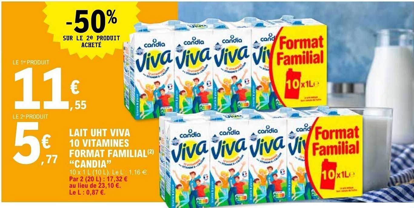 Promo Lait Uht Viva 10 Vitamines Format Familial "Candia" chez E ...