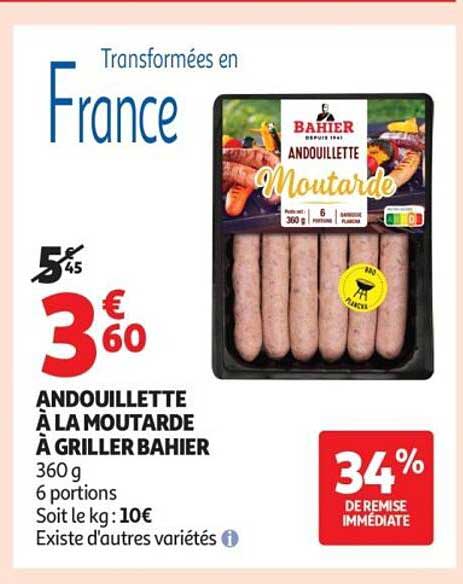 Promo Andouillette À La Moutarde À Griller Bahier chez Auchan ...