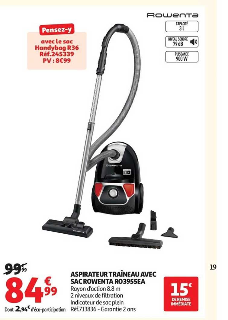Promo Aspirateur Traineau Avec Sac Rowenta Ro3955Ea chez Auchan ...