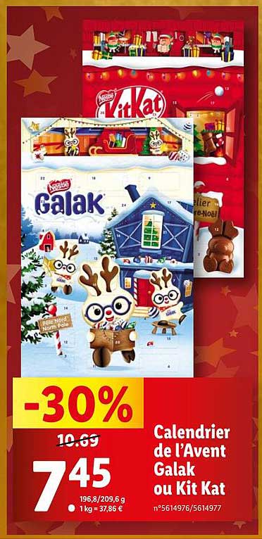 Promo Calendrier De L’avent Galak Ou Kit Kat chez Lidl - 123Catalogue.fr