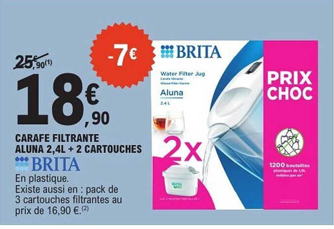 Promo Carafe Filtrante Aluna 2,4L + 2 Cartouches chez E.Leclerc ...