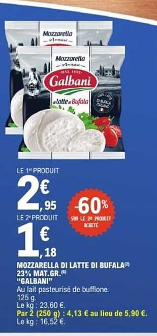 Promo Mozzarella Pasteurisée Di Latte Di Bufala Galbani chez Bi1 ...