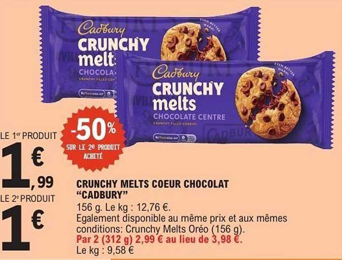 Promo Crunchy Melts Coeur Chocolat "Cadbury" chez E.Leclerc ...