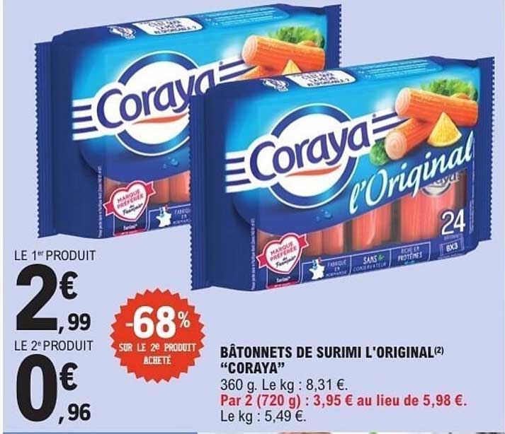 Promo Bâtonnets De Surimi L'original(2) “Coraya” chez E.Leclerc ...