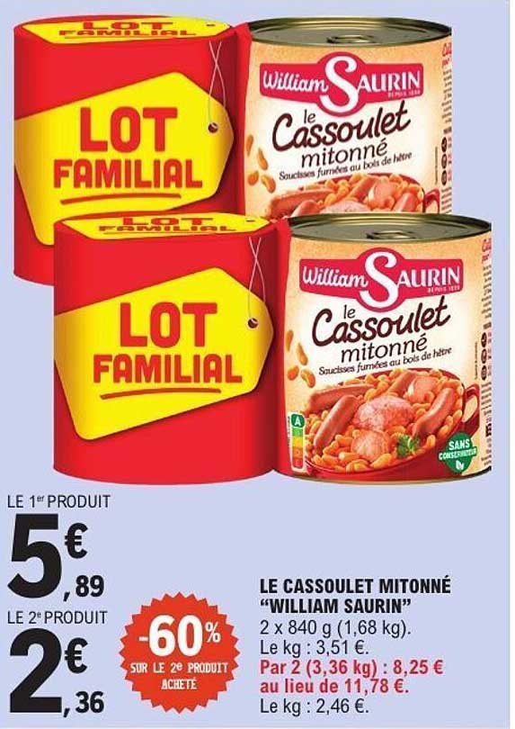 Cassoulet William Saurin Prix Leclerc