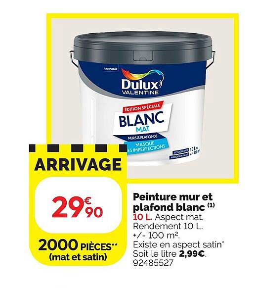 Promo Peinture Mur Et Plafond Blanc (1) 10 L. Aspect Mat. chez Weldom ...