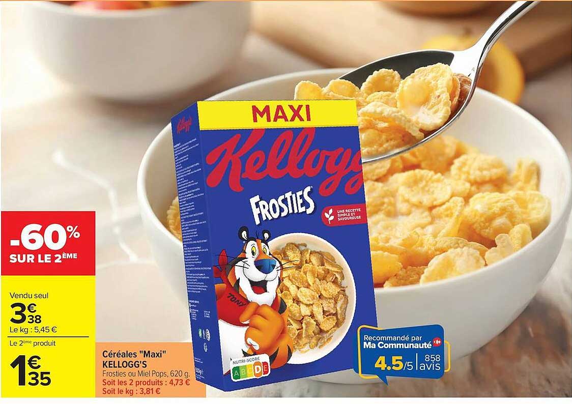 Promo Maxi Kellogg's Frosties chez Carrefour Market - 123Catalogue.fr
