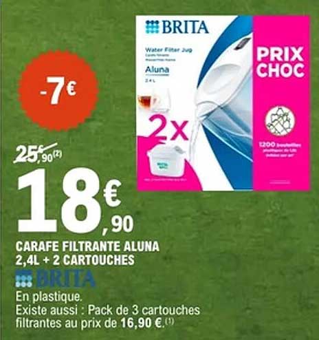 Promo Carafe Filtrante Aluna 2,4L + 2 Cartouches chez E.Leclerc ...