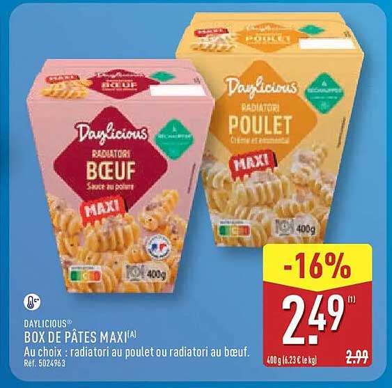 Promo Daylicious Box De Pâtes Maxi(A) Au Choix : Radiatori Au Poulet Ou ...