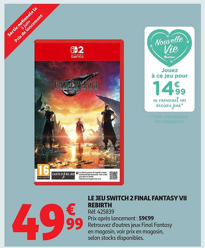 Promo Le Jeu Switch 2 Final Fantasy Vii Rebirth chez Auchan ...