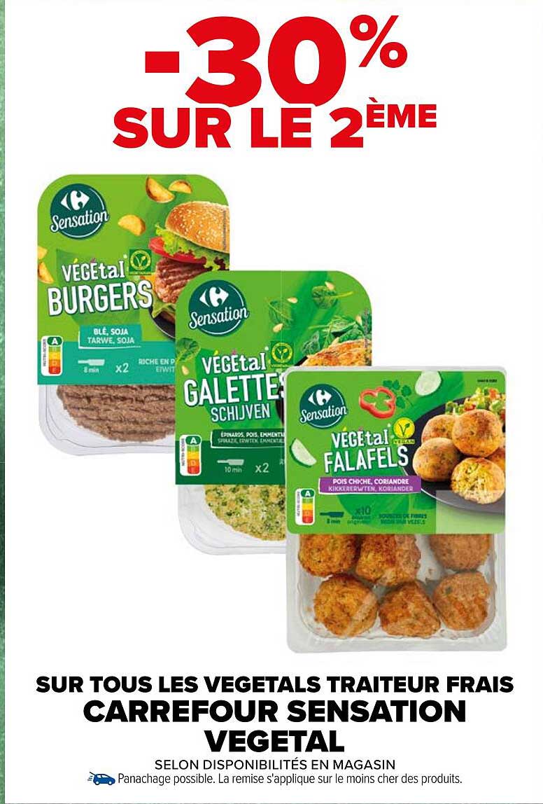 Promo Végétal Burgers Végétal Galettes Végétal Falafels chez Carrefour ...