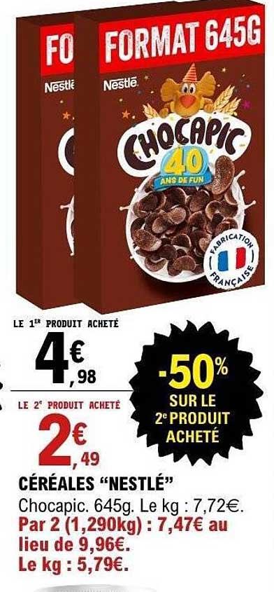 Promo Céréales "Nestlé" Chocapic 645G chez E.Leclerc - 123Catalogue.fr