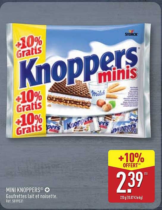 Promo Mini Knoppers® Gaufrettes Lait Et Noisette. chez ALDI ...