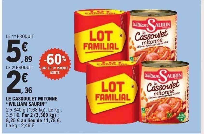 Cassoulet William Saurin Prix Leclerc