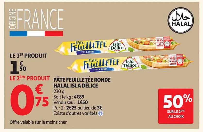 Promo Pâte Feuilletée Ronde Halal Isla Délice chez Auchan Supermarché ...