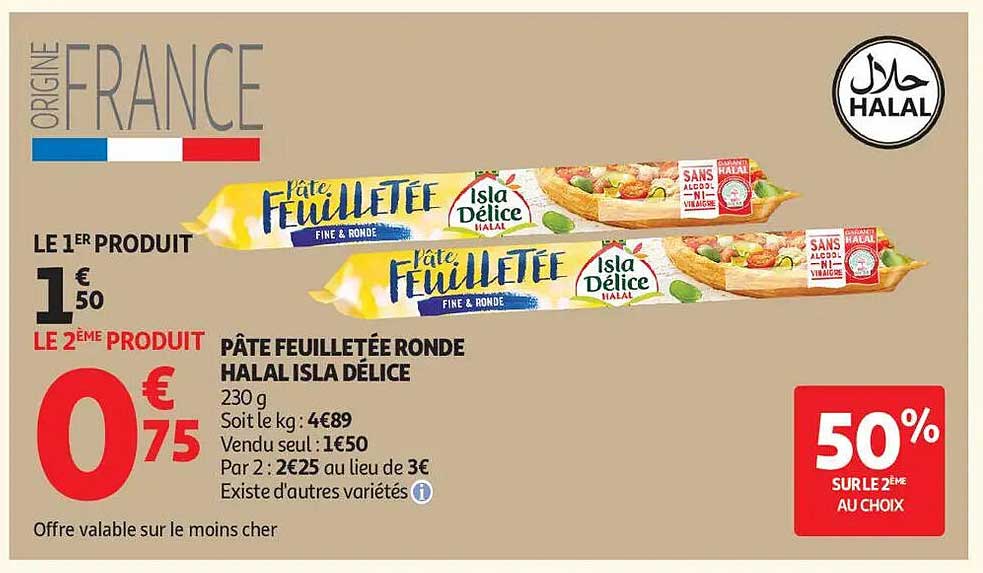 Promo Pâte Feuilletée Ronde Halal Isla Délice chez Auchan - 123Catalogue.fr