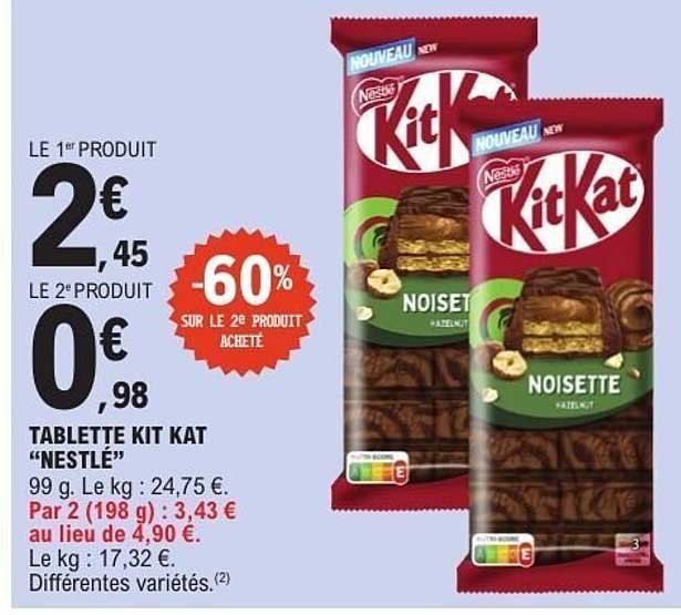 Promo Tablette Kit Kat “Nestlé” chez E.Leclerc - 123Catalogue.fr