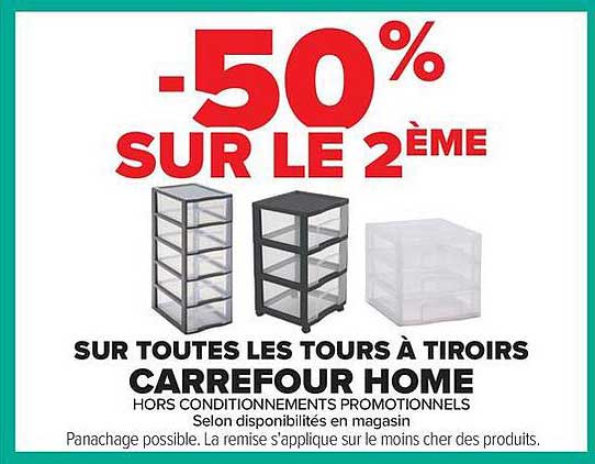 Promo -50% Sur Le 2Ème Sur Toutes Les Tours À Tiroirs Carrefour Home ...