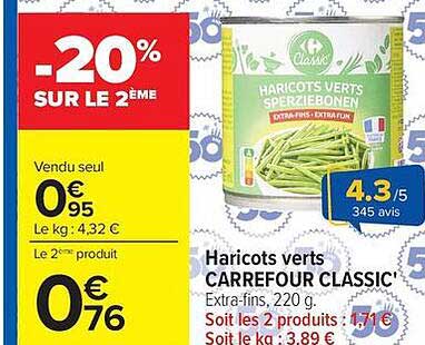 Promo Haricots Verts Carrefour Classic' Extra-Fins, 220 G. chez ...