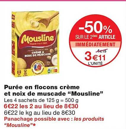 Promo Purée En Flocons Crème Et Noix De Muscade “Mousline” chez ...