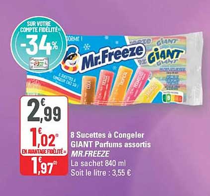 Promo 8 Sucettes À Congeler Giant Parfums Assortis Mr.freeze chez G20 ...
