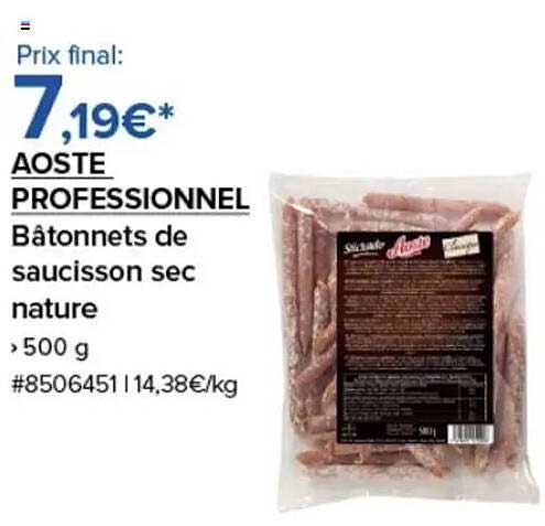 Promo Aoste Professionnel Bâtonnets De Saucisson Sec Nature chez Costco ...