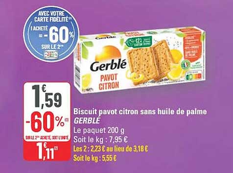 Promo Biscuit Pavot Citron Sans Huile De Palme Gerble chez G20 ...
