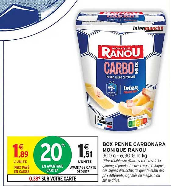 Promo Box Penne Carbonara Monique Ranou chez Intermarché - 123Catalogue.fr