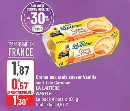 Promo Crème Aux Œufs Saveur Vanille Sur Lit De Caramel La Laitiere ...