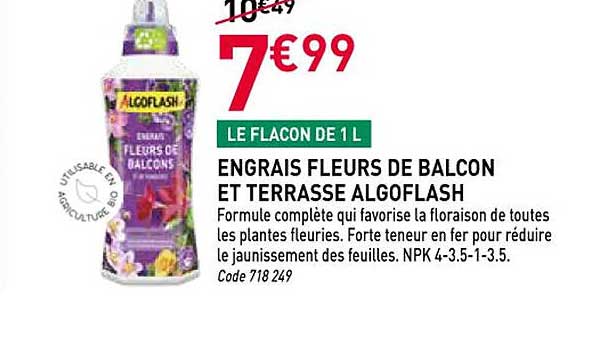 Promo Engrais Fleurs De Balcon Et Terrasse Algoflash chez RAGT ...