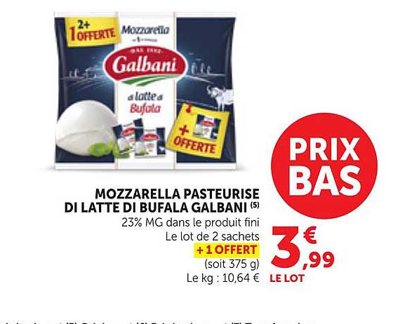 Promo Mozzarella Pasteurisée Di Latte Di Bufala Galbani chez Bi1 ...