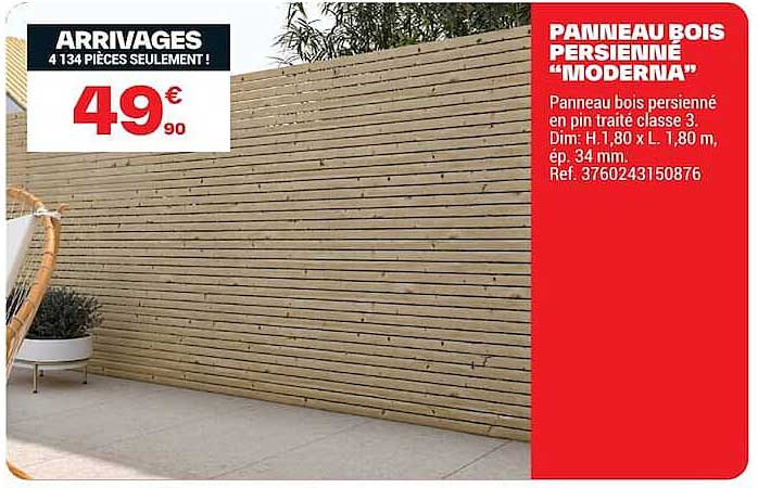 Promo Panneau Bois Persiennée “Moderna” chez Brico Dépôt - 123Catalogue.fr