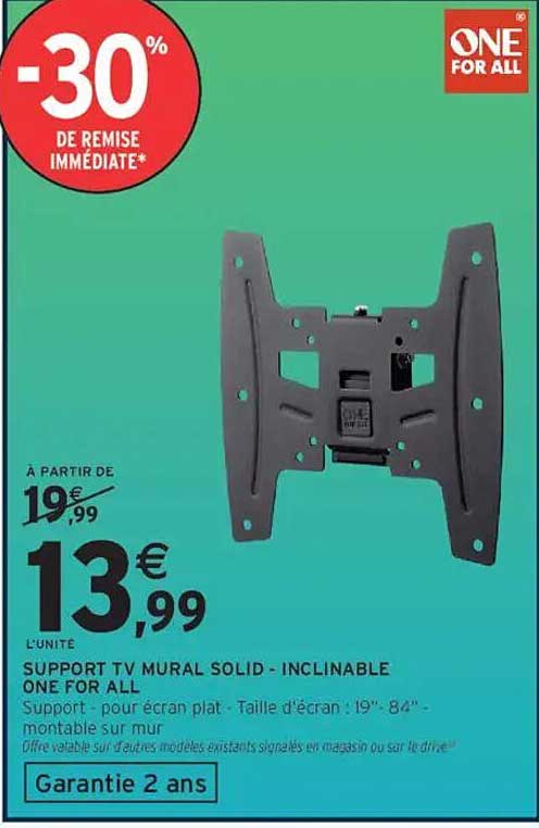 Promo Support Tv Mural Solid - Inclinable One For All chez Intermarché ...