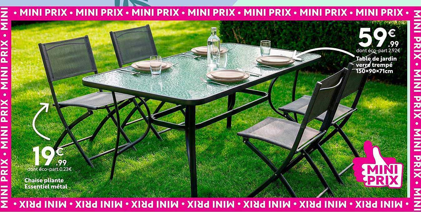 Promo Table De Jardin Verre Trempé 150×90×71Cm chez Maxi Bazar ...