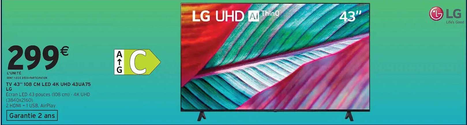 Promo Tv 43'' 108 Cm Led 4K Uhd 43Ua75 Lg chez Intermarché ...