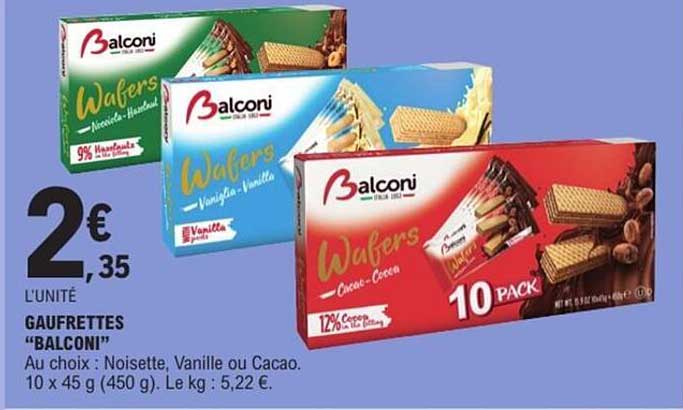 Promo Gaufrettes "Balconi" chez E.Leclerc - 123Catalogue.fr