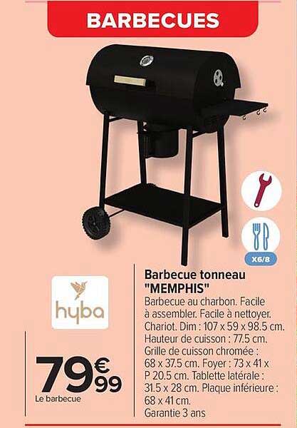 Promo Barbecue Tonneau "Memphis" chez Carrefour - 123Catalogue.fr