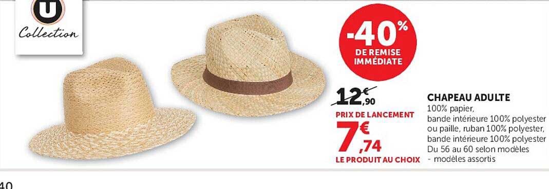 Promo Chapeau Adulte chez Super U - 123Catalogue.fr