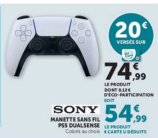 Promo Sony Manette Sans Fil Ps5 Dualsense chez Hyper U - 123Catalogue.fr