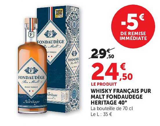 Promo Whisky Francais Pur Malt Fondaudege Heritage 40° chez Hyper U ...