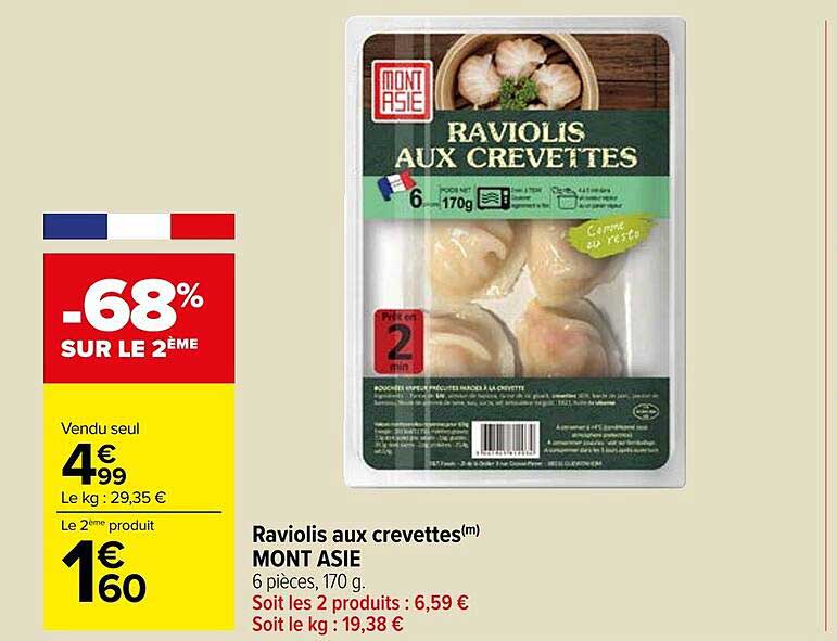 Promo Raviolis Aux Crevettes(M) Mont Asie chez Carrefour - 123Catalogue.fr