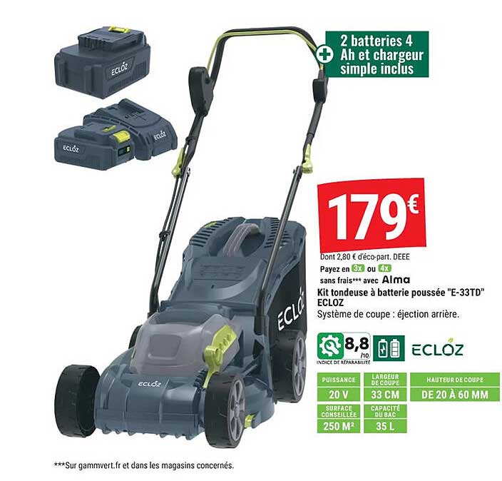 Promo Tondeuse Sur Batterie 2 X 20 V Poussée chez Mr Bricolage ...