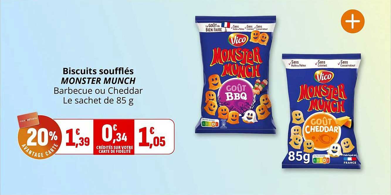 Promo Biscuits Soufflés Monster Munch Barbecue Ou Cheddar Le Sachet De ...
