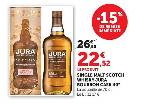 Promo Single Malt Scotch Whisky Jura Bourbon Cask 40° chez Super U ...
