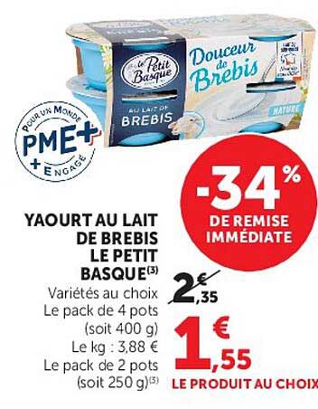 Promo Yaourt Au Lait De Brebis Le Petit Basque chez Super U ...