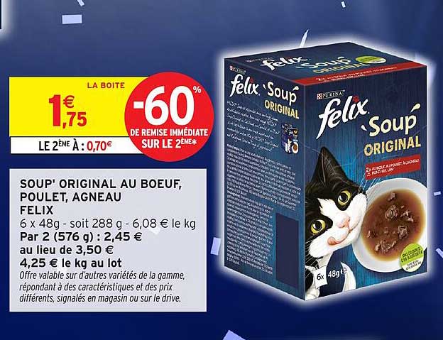 Promo Soupe' Original Au Boeuf, Poulet, Agneau Felix chez Intermarché ...