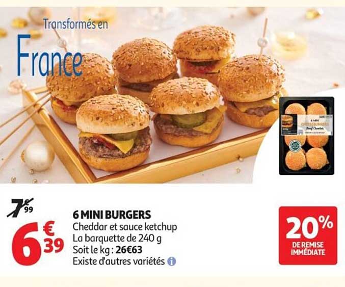Promo 6 Mini Cheeseburgers Cheddar Et Sauce Ketchup chez Auchan ...
