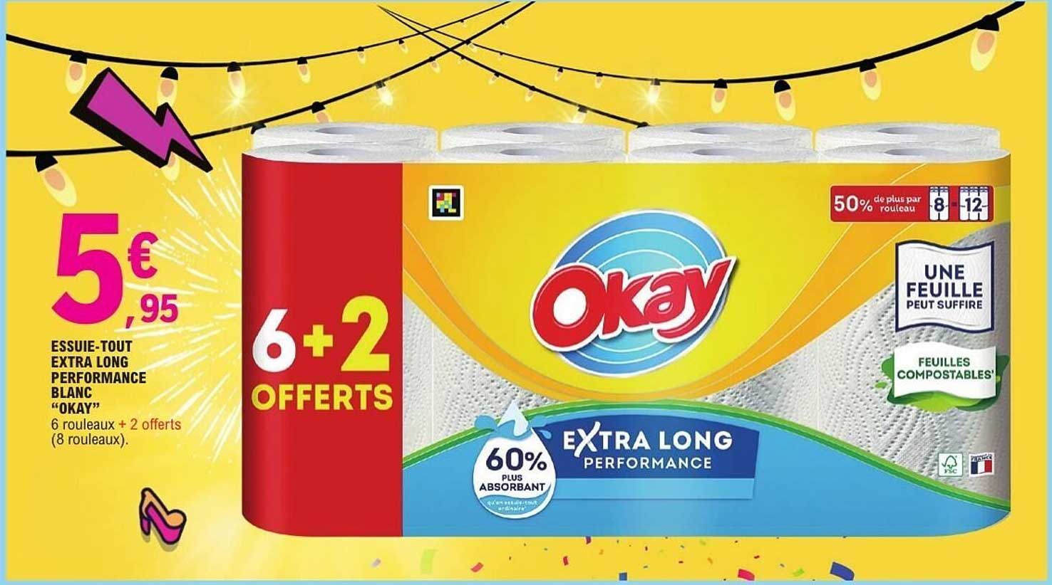 Promo Essuie-Tout Extra Long “Okay” chez E.Leclerc - 123Catalogue.fr